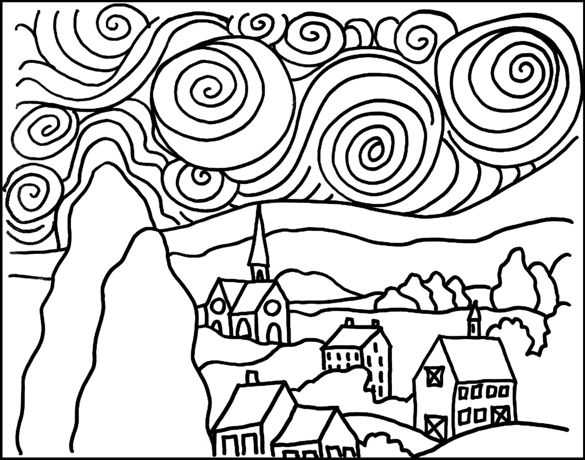starry night colouring template